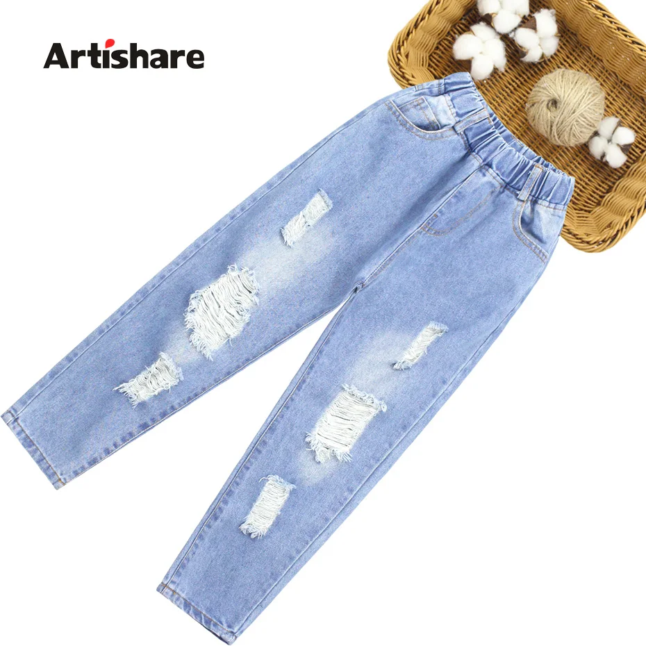 Girls-Jeans-Casual-Style-Girl-Ripped-Jeans-Child-Solid-Color-Jeans-For ...