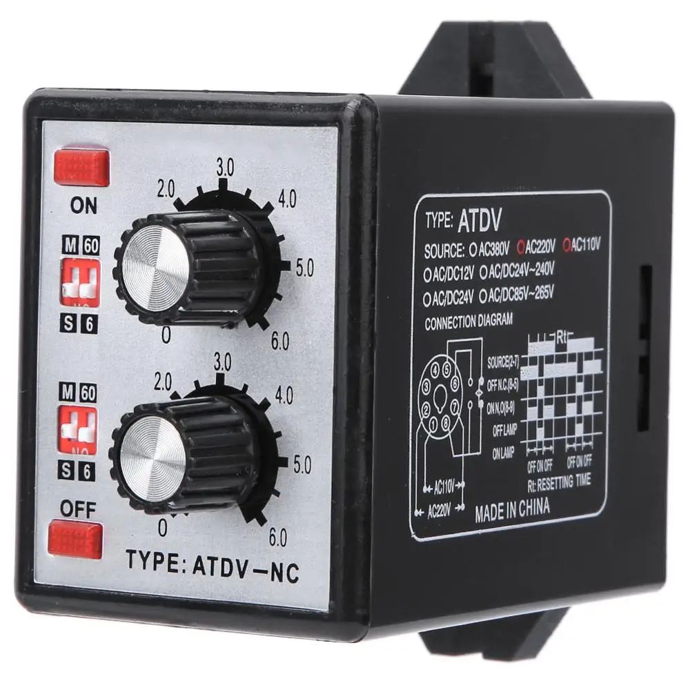 220v 5a On Off Twin Timer Relay Knob Control Time Relay Switch 6s-60m ...