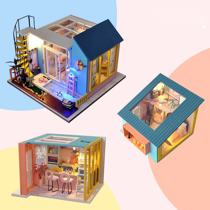 3D Wooden DIY Miniatura House Blocks Combination Villa Happy Sweet ...