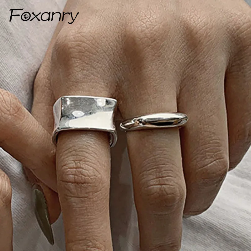 Foxanry Minimalist 925 Stamp Cube Geometric Width Finger Rings for ...