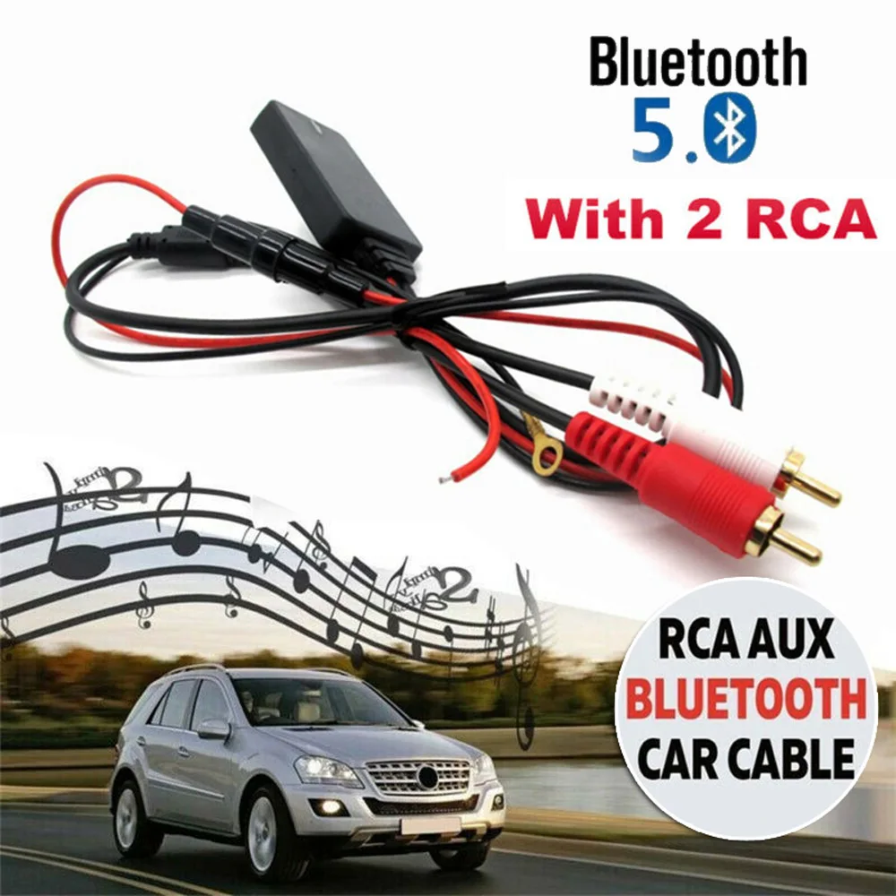 1pc Car Bluetooth AUX Receiver Module 2 RCA Cable 12V Adapter 10M Range ...