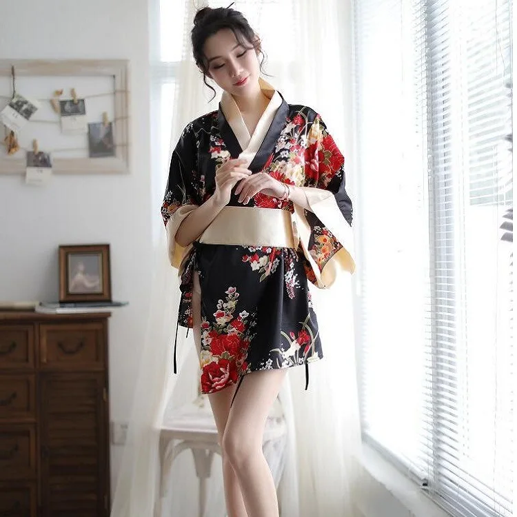 Japanese Style Women Sexy Kimono Yukata Traditional 3/4 Sleeve Short ...