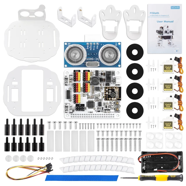 SunFounder PiSloth AI Programmable Robot Kit for Raspberry Pi, Dancing, Obstacle Avoidance ...