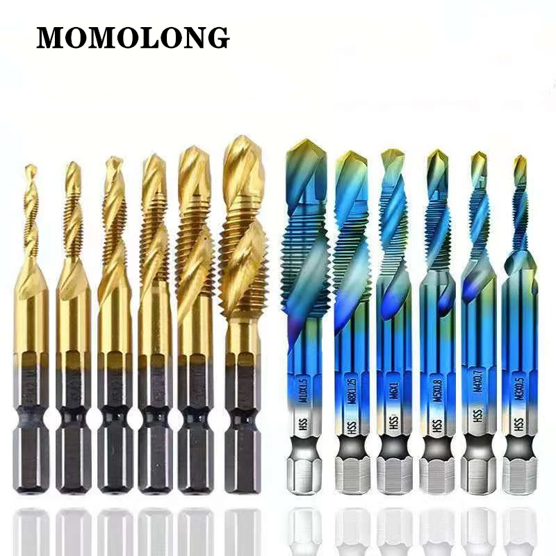 6PCS-Set-M3-M10-Tap-Drill-Bits-Shank-Titanium-Coated-HSS-Drilling-Tap ...