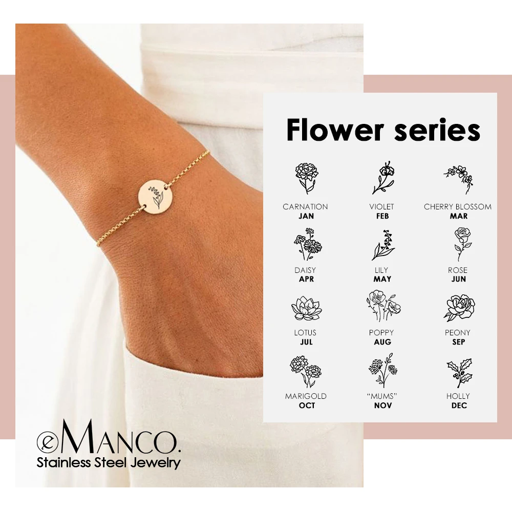 Emanco 9mm/13mm Customized Month Plum Bossom Rose Flower Braclets ...