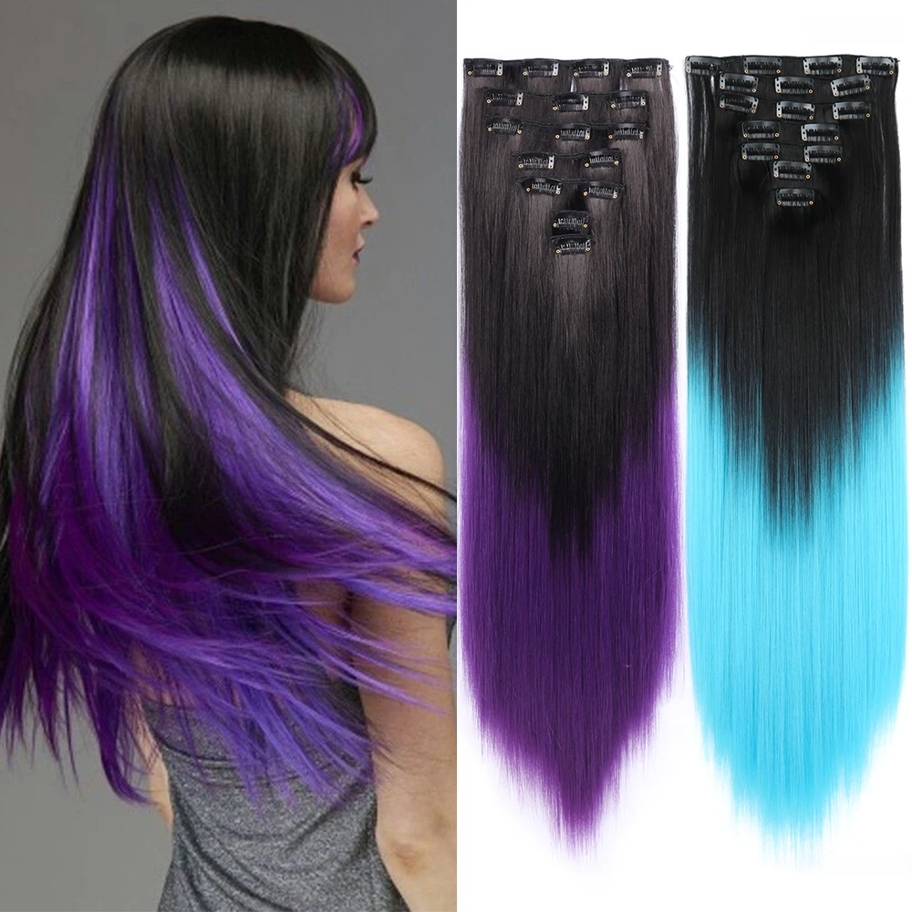 AZIR-Synthetic-Long-Straight-Clip-in-Hair-Extensions-For-Women-Fake ...