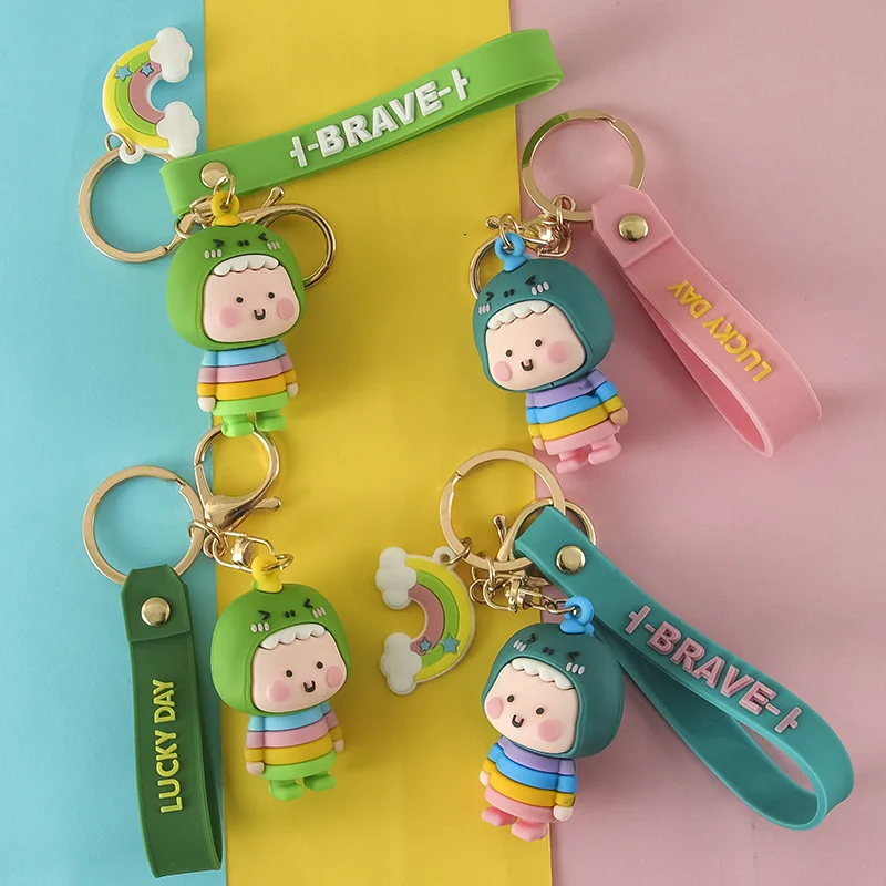 Cute Cartoon Rainbow Dinosaur Keychain Charm Baby Toy Animal Keychains ...
