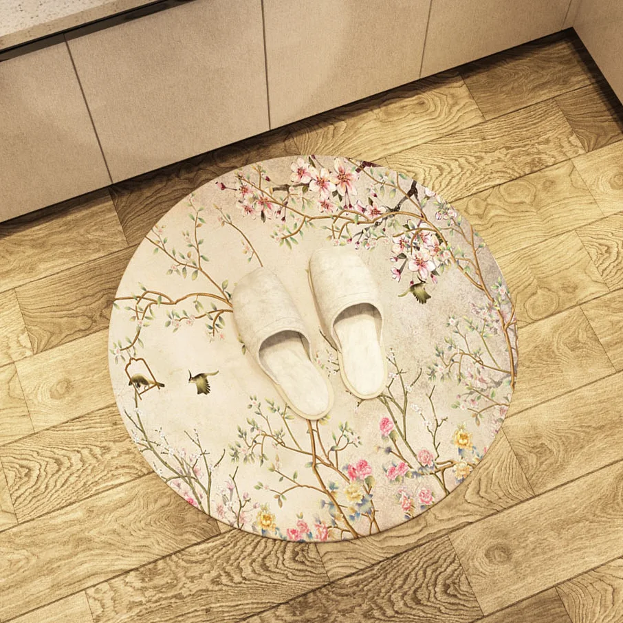 Bird-and-Flower-Round-Retro-Floor-Mat-Print-Flowers-Soft-Area-Rugs ...