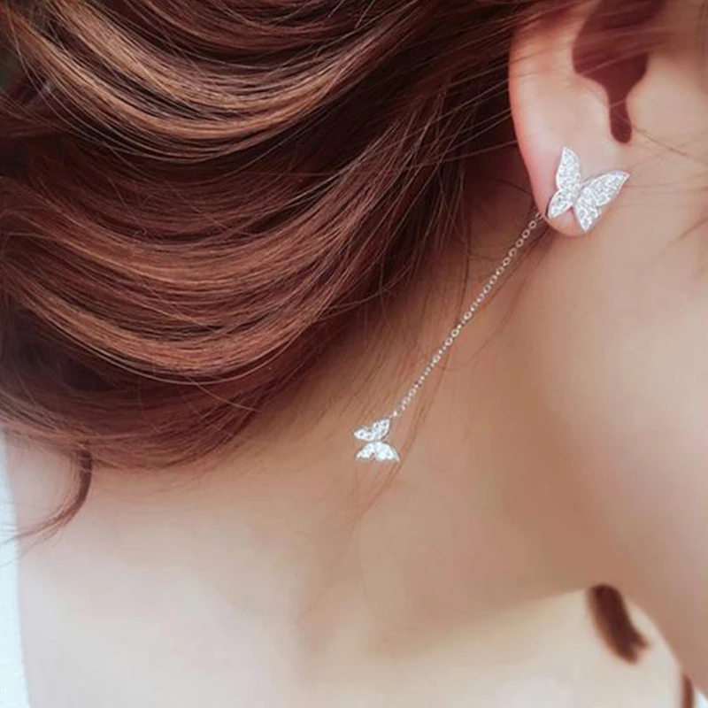 Gorgeous-925-Sterling-Silver-Butterfly-Chain-Earrings-With-AAA-Zircon ...