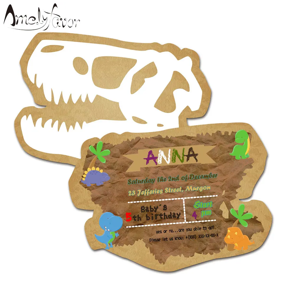 Dinosaur Theme Party Invitation Card Birthday Event Ancient Animals ...