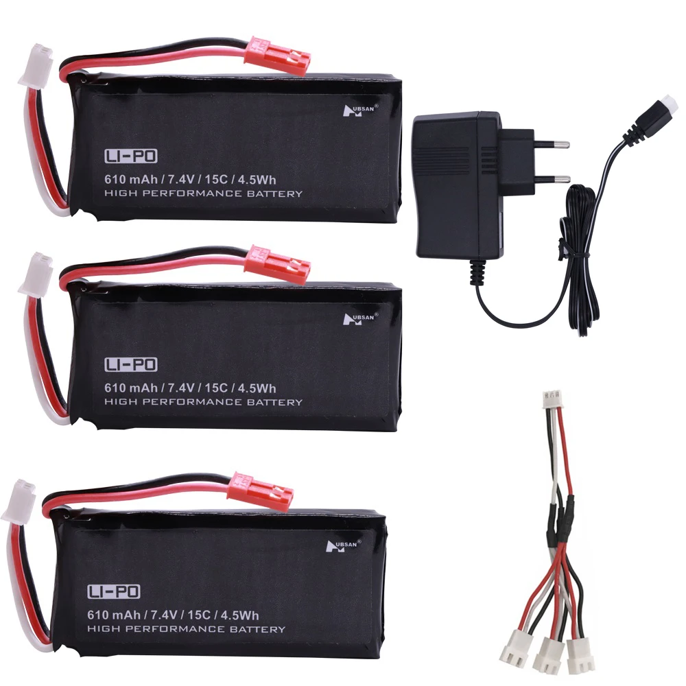 7.4v 610mah Lipo Battery With Charger Cable For Hubsan X4 H502s H502e 7 ...