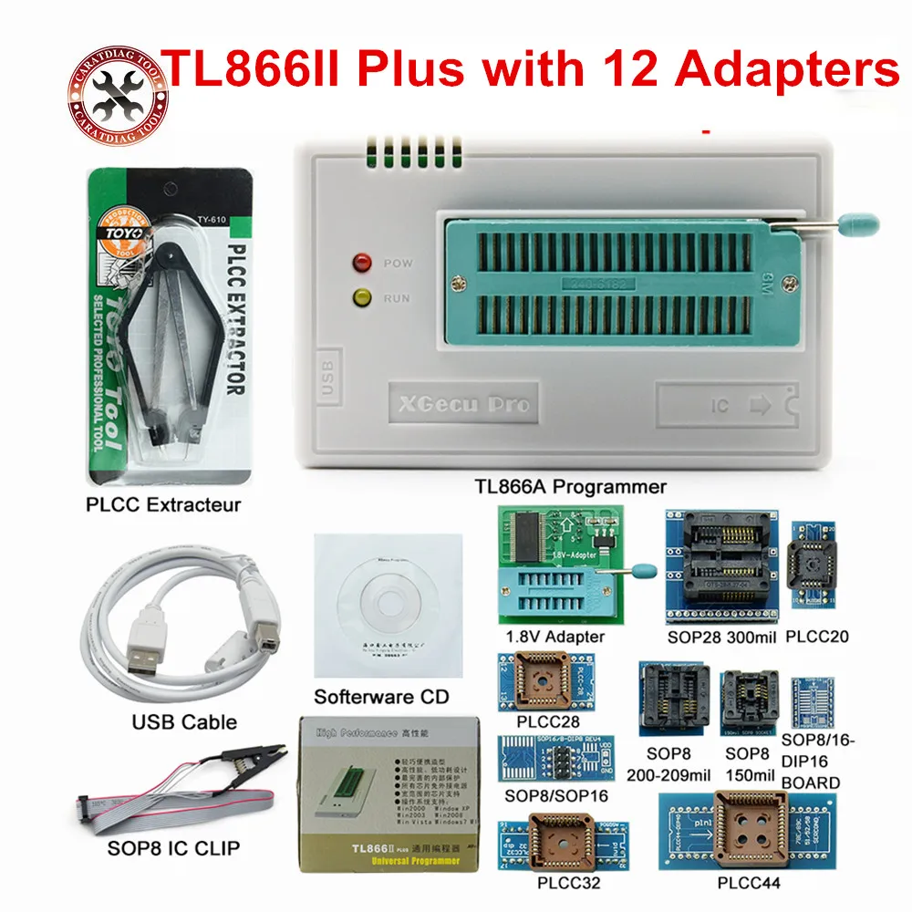 Novo programador original xgecu minipro tl866ii plus tsop48 sop44 tl866 nand flash chips 12 un ...