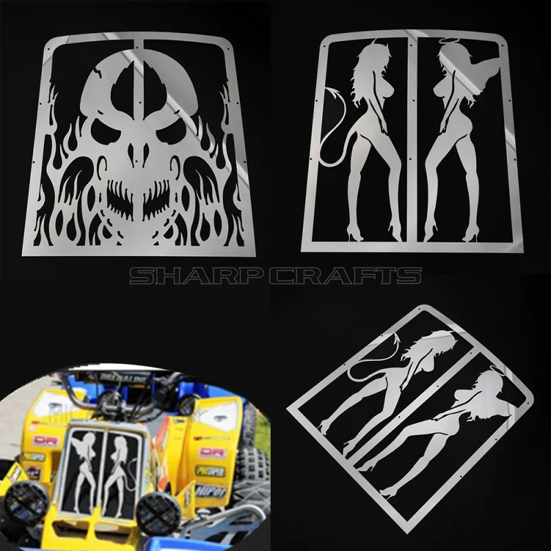 High-Quality-Motorcycle-Skull-Flame-Girl-Radiator-Grill-Cover-Guard ...