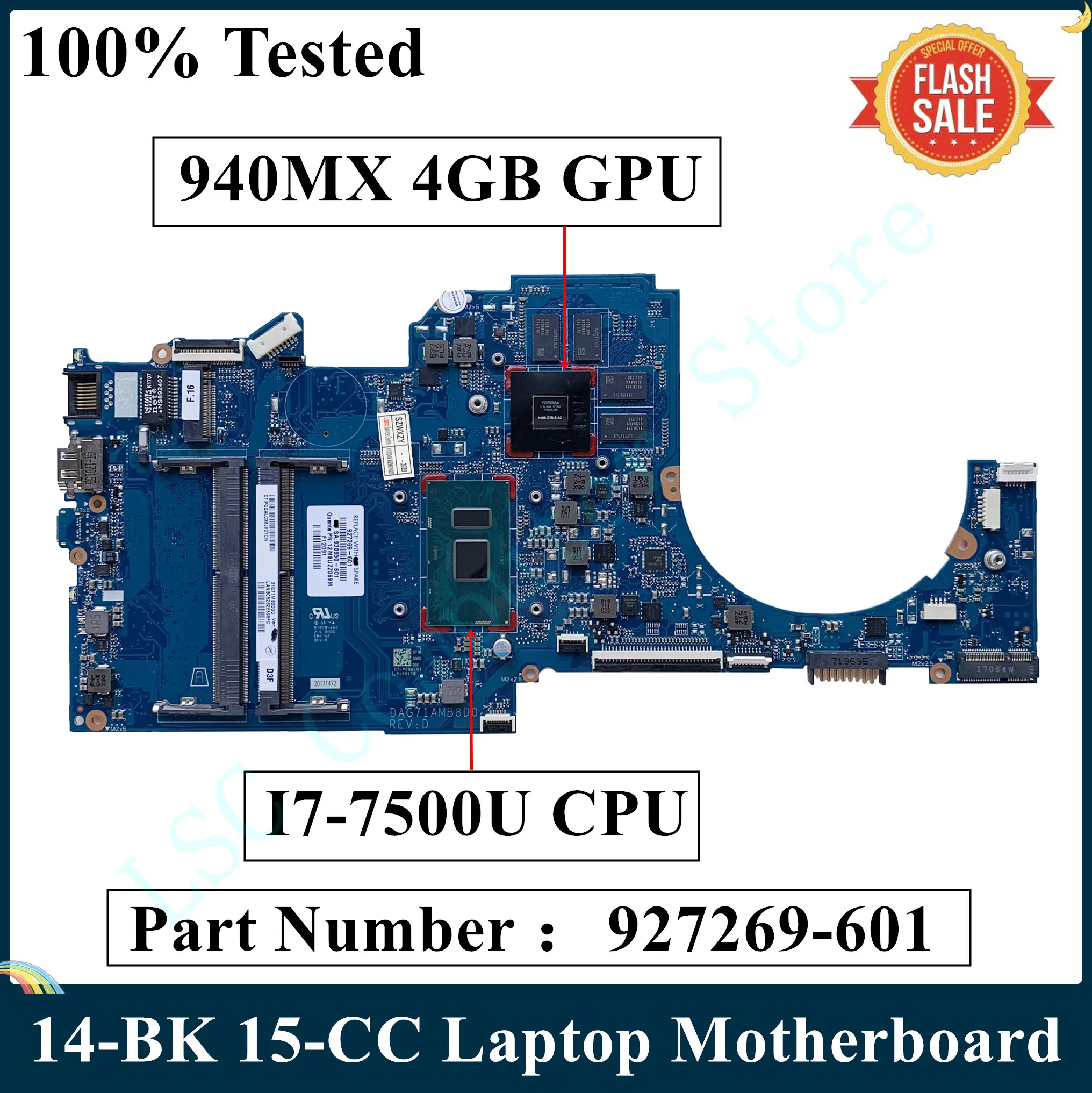 Lsc Original For Hp 14-bk 15-cc Laptop Motherboard I7-7500u Cpu 940mx ...