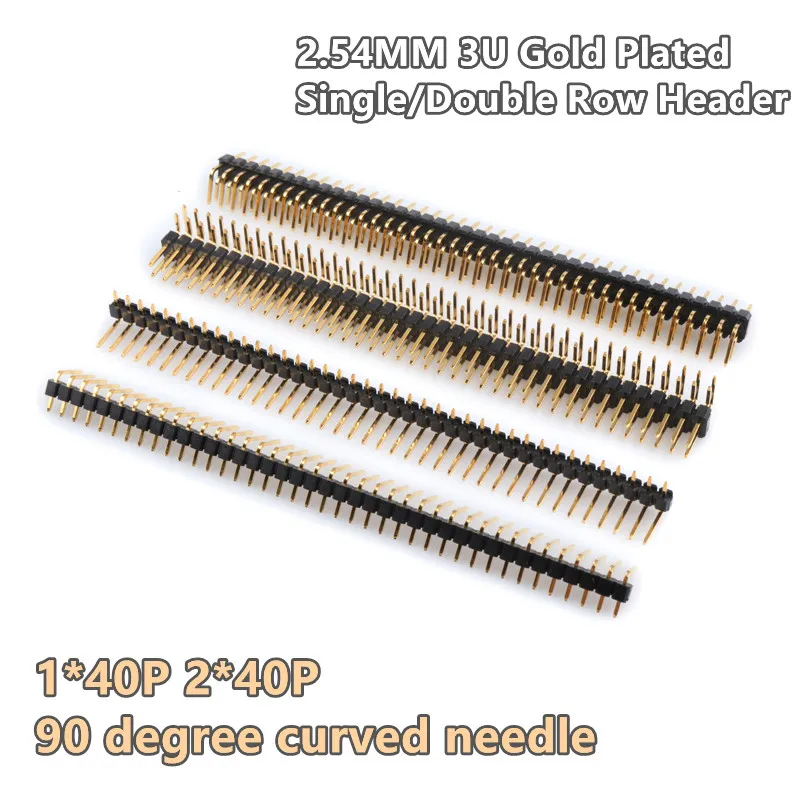 5PCS-LOT-2-54mm-3U-Gold-Plated-Connector-Pin-Header-Male-Single-Double ...