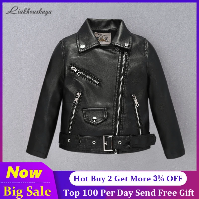 Girls Black Pink Red Pu Zipper Jackets Kids Girl Leather Jacket Spring ...