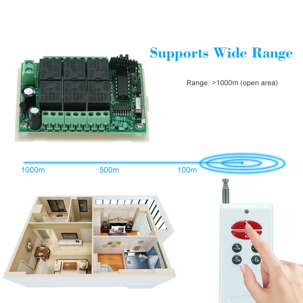 433Mhz DC 12V 6CH Channel 10A Relay Wireless RF Remote, 56% OFF