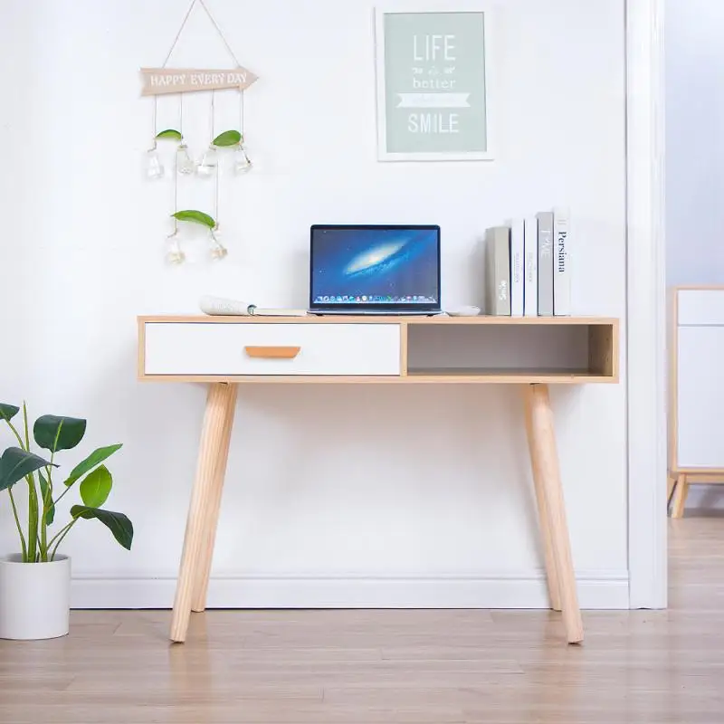 Wooden-Legs-Desk-With-Drawer-Computer-Table-Laptop-Desk-Modern-Computer ...