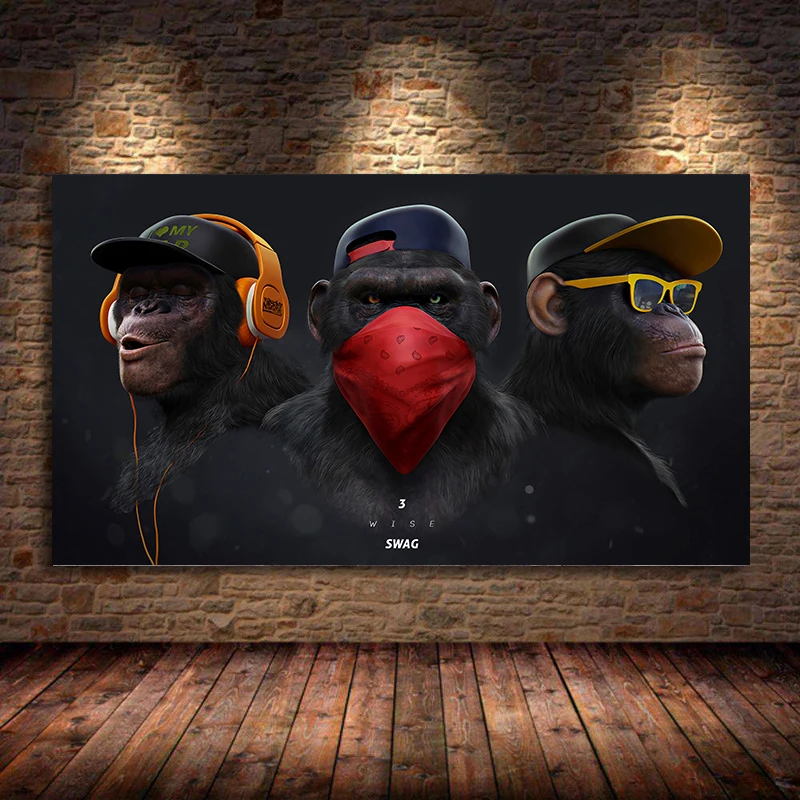 3 Monkeys Poster Cool Graffiti Street Art Canvas Painting Wall Art For ...
