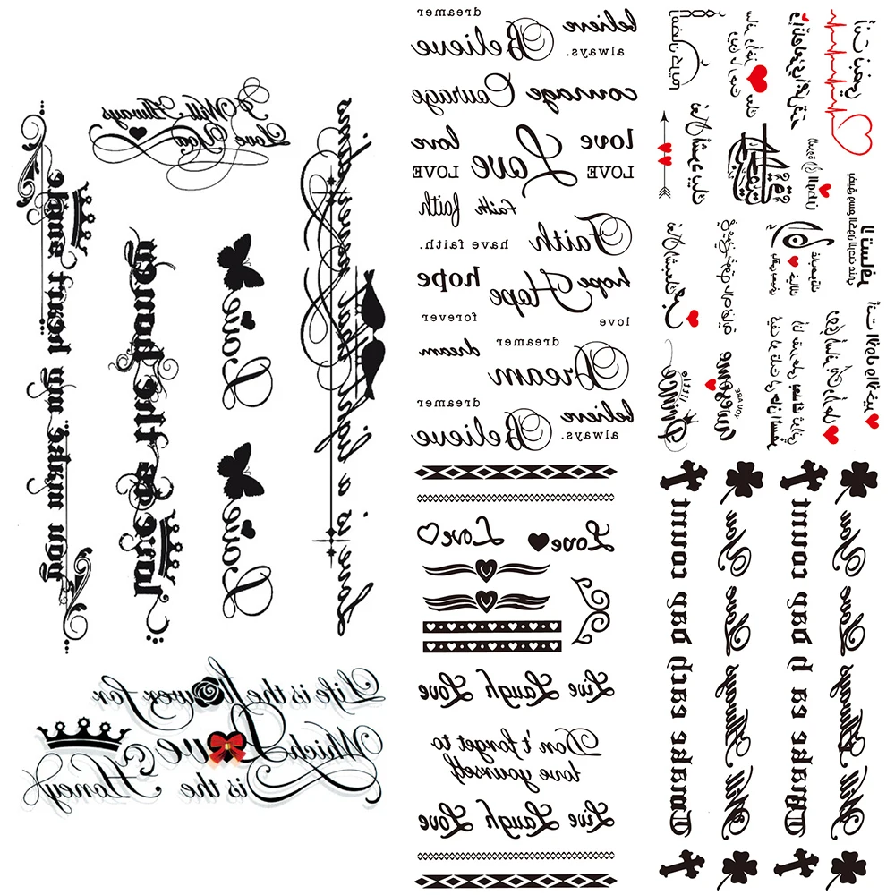 Small-Words-Fake-Temporary-Tattoo-For-Kids-Women-Black-Butterfly ...