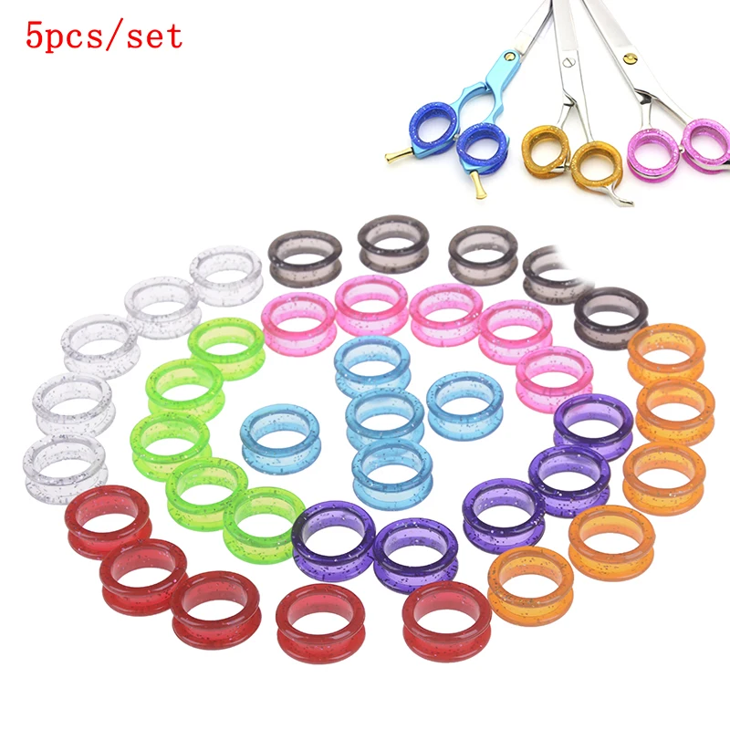 Scissors Ring 5Pcs/Set Colorful Silica Gel Hair Scissors Rings Cutting ...