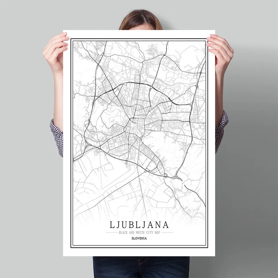 Slovenia Black White World City Map Poster Nordic Living Room Ljubljana ...