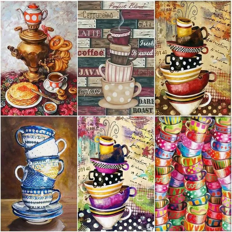 GATYZTORY 40x50CM Pictures By Numbers Teacup Coffee Art DIY Oil ...