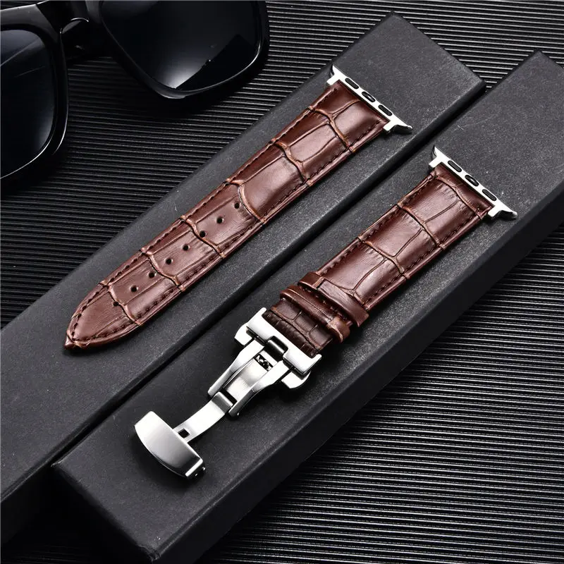 Embossed Leather Men Watch Straps For Apple Watch 7 6 Se 5 4 3 ...