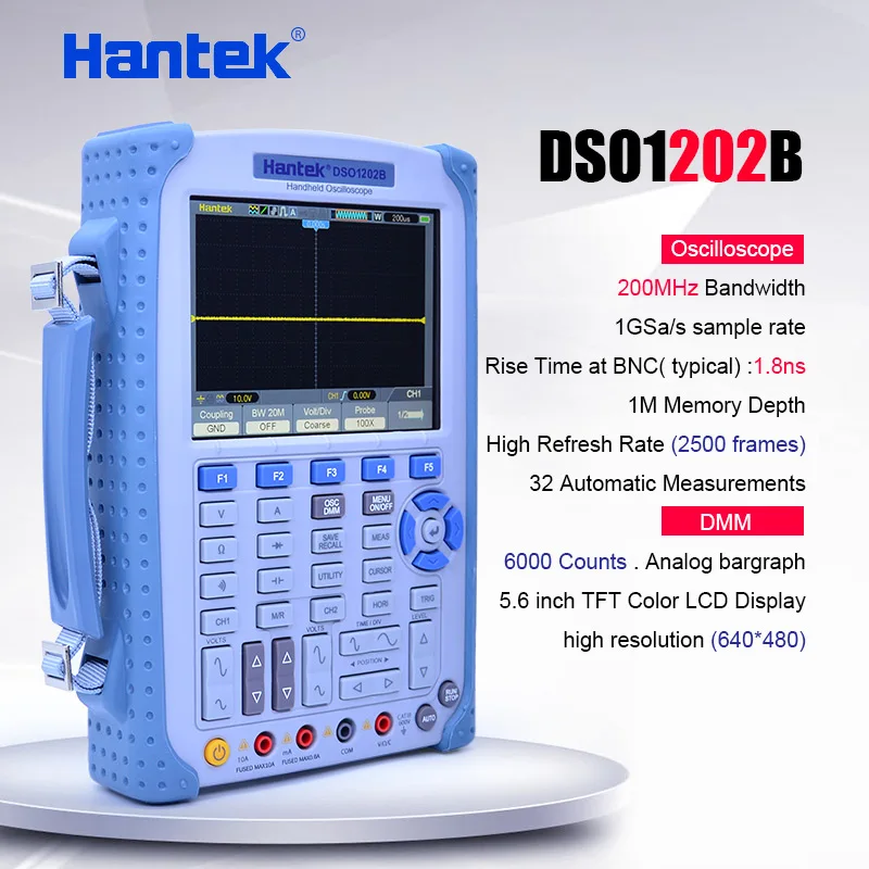 Hantek osciloscópio portátil dso1202b, 2 canais 200mhz, com multímetro ...