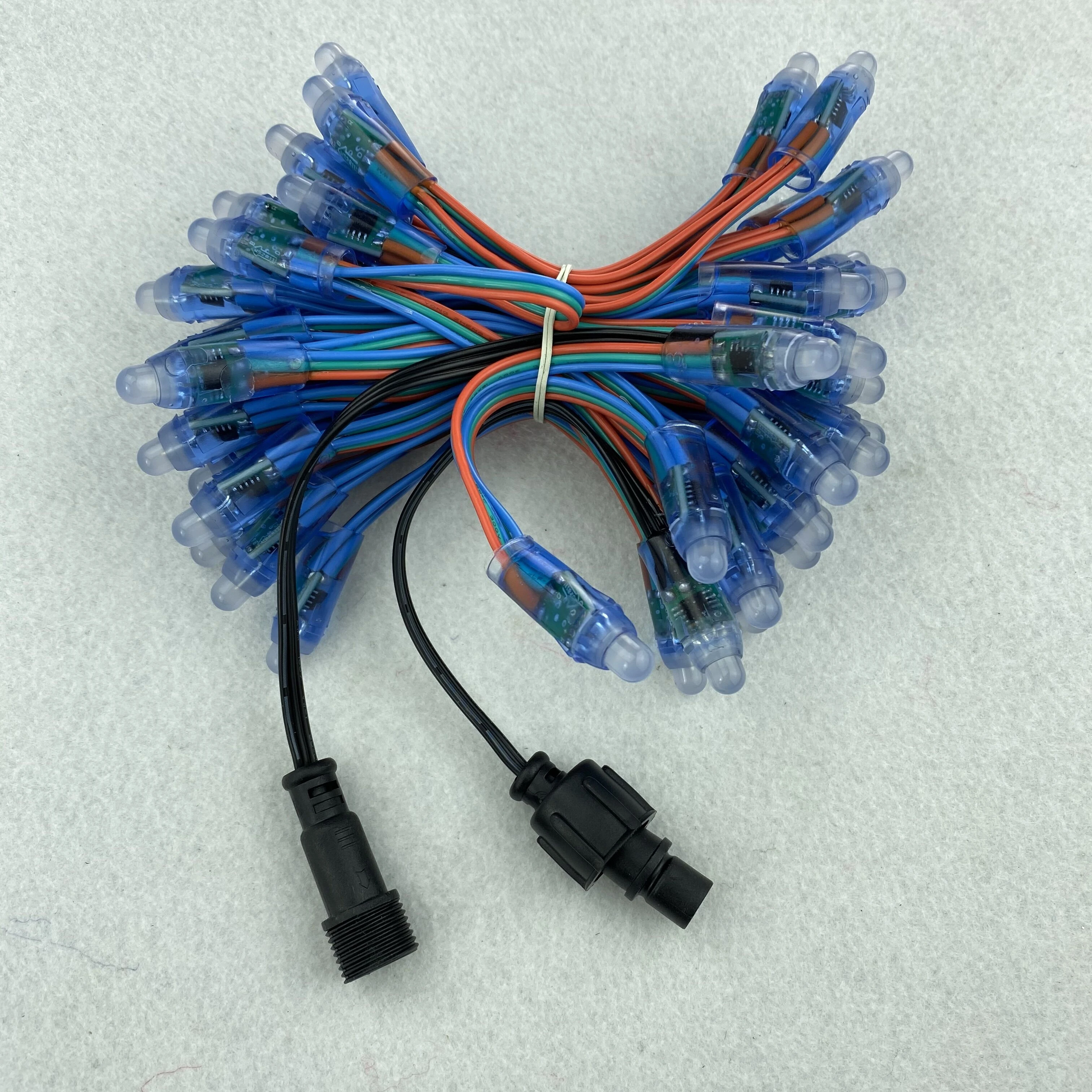 50pcs/set Bullet Type Dc5v Addressable 12mm Ws2811 Rgb Led Smart Pixel Node;rgb Color 18awg Wire ...