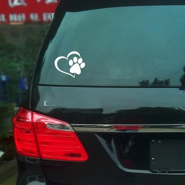 Cute Dog Paw with Peach Heart Car Sticker Cartoon Animal Take Dog Cat ...