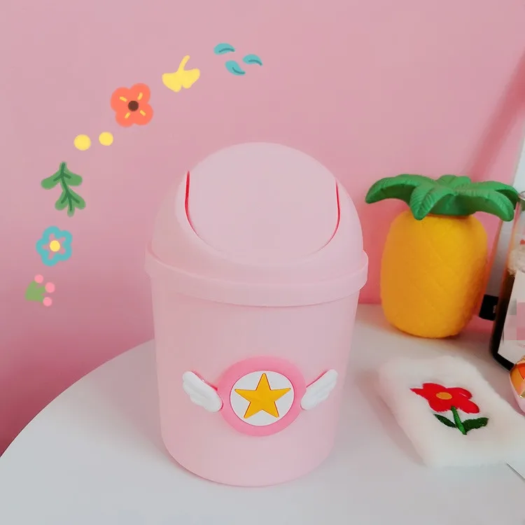Cubo de basura Kawaii Rosa Sakura, Mini cubierta de plástico para ...