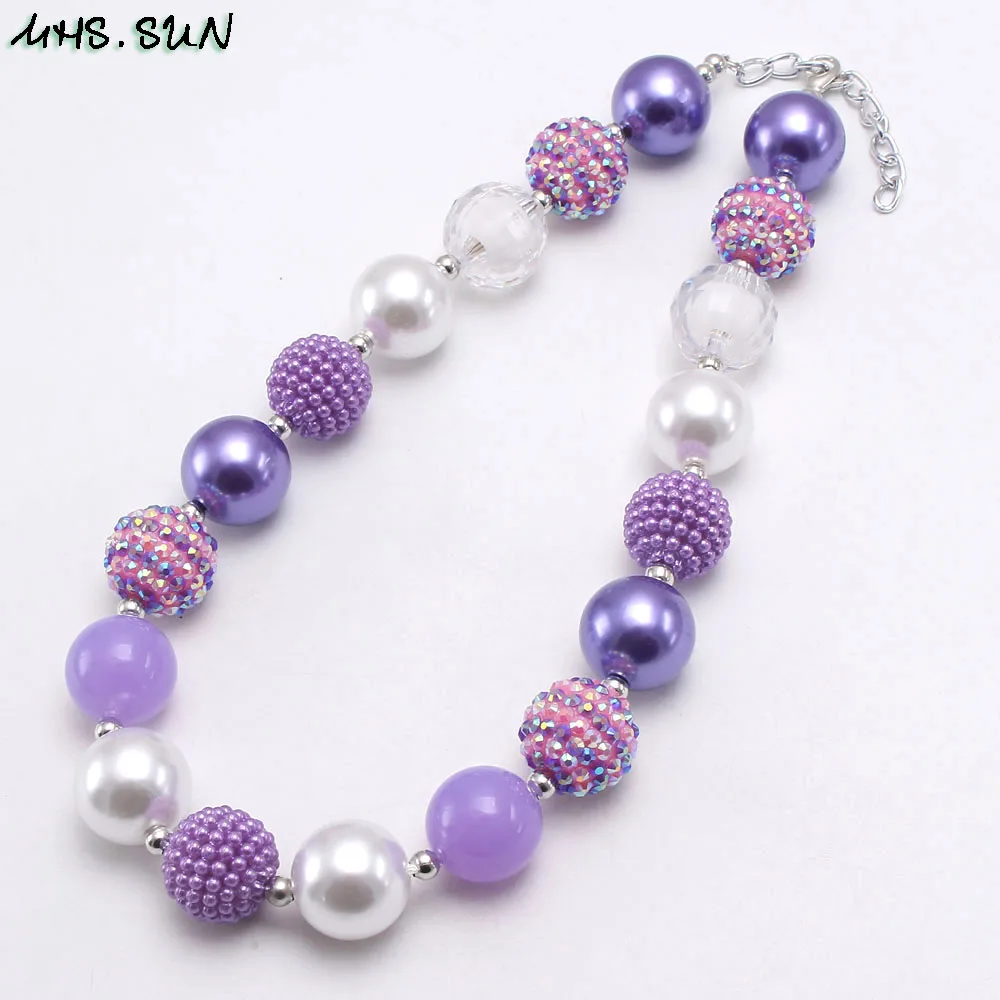 Mhs.sun Fashion Purple/white Chunky Beads Necklace For Kids Girls ...