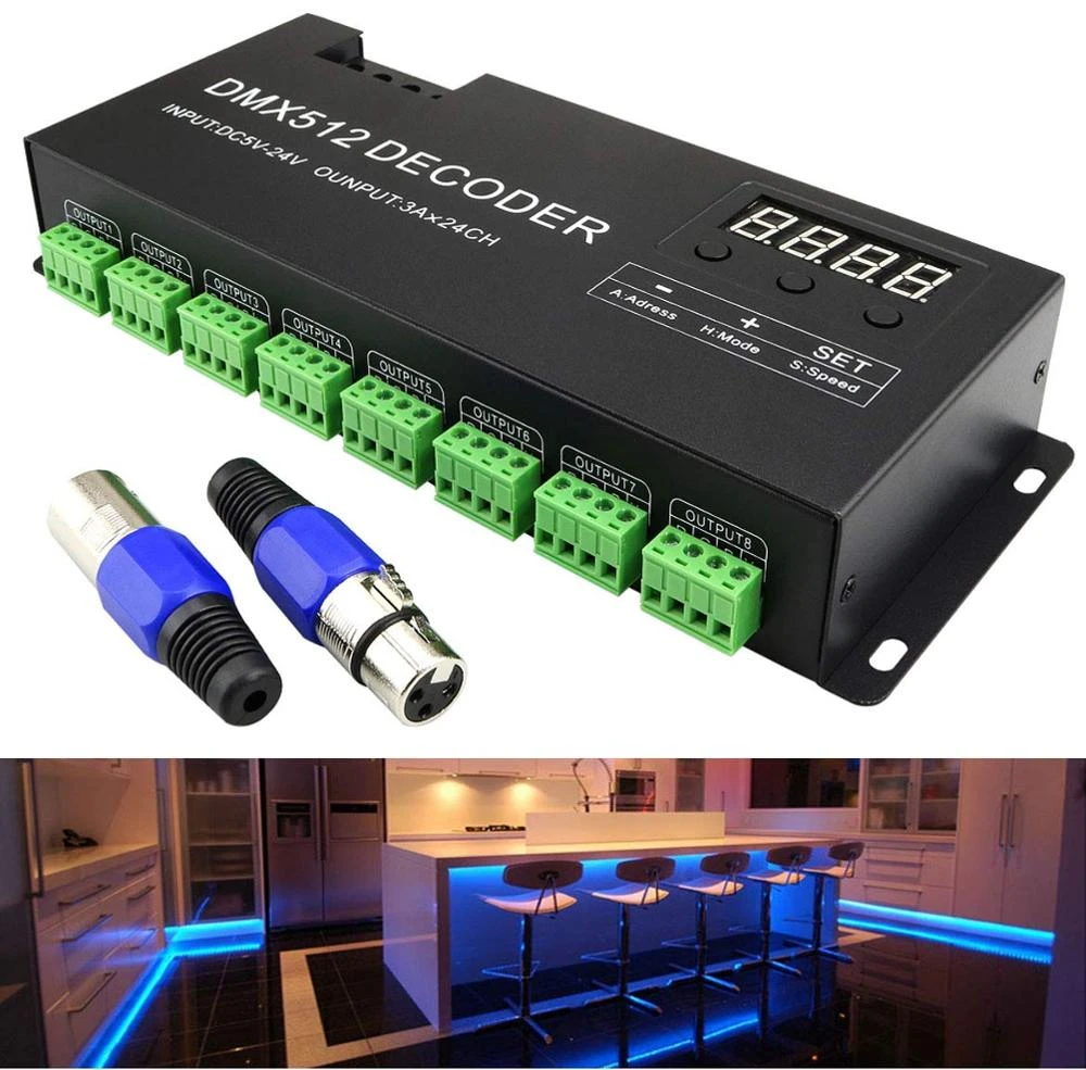 DMX 512 디코더 디지털 디스플레이 디밍 드라이버 RGBW 24CH LED 디코더 컨트롤러 테이프 스트립 라이트 DC5V ...