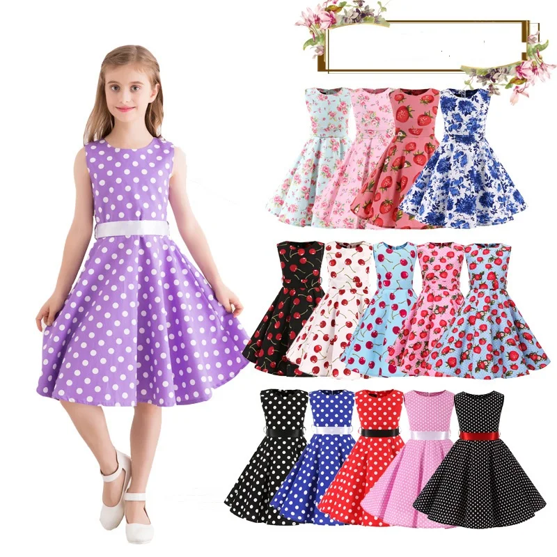 Polka Dot Vintage Kids 1950s Swing Dress Flower Floral Midi Dress ...