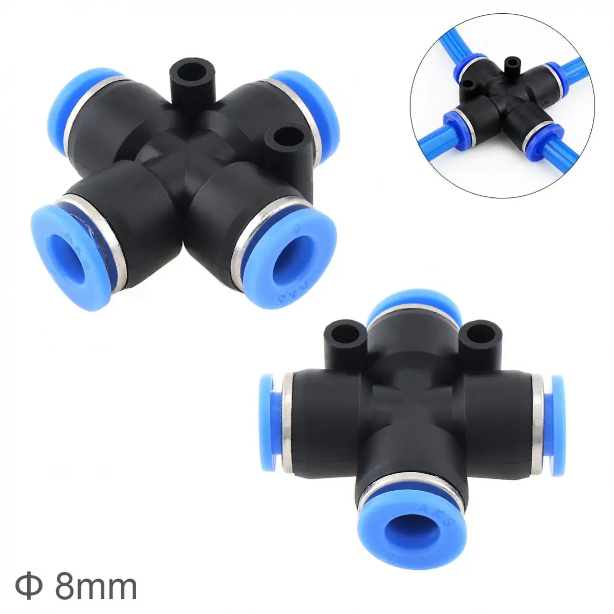 2pcs/lot Quick Fittings 8mm Cross Type APE Plastic Four way Pneumatic ...