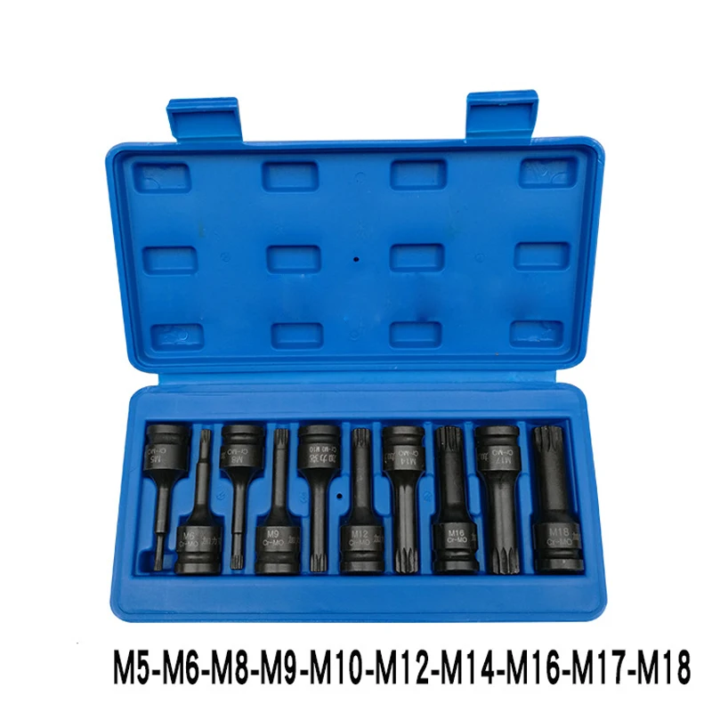 10pcs 1/2" Square Drive Cr-mo Impact 12 Point Spline Socket Screwdriver ...