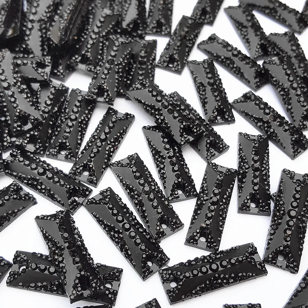 Resin Rectangle 8x24mm Black 2 Hole Sew On Rhinestones Crystals Diamond ...