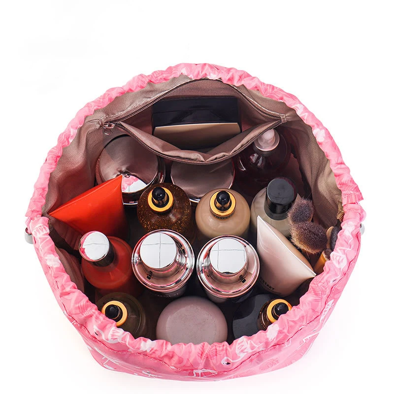 Drawstring Round Shaped Women Cosmetic Bag Waterproof Portable Make Up ...