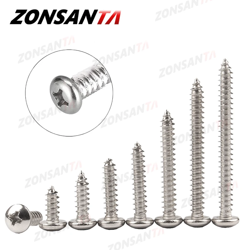 ZONSANTA tornillo autorroscante de cabeza redonda Phillips, M1.4, M1.7, M2, M2.2, M2.6, M3, M3.5 ...