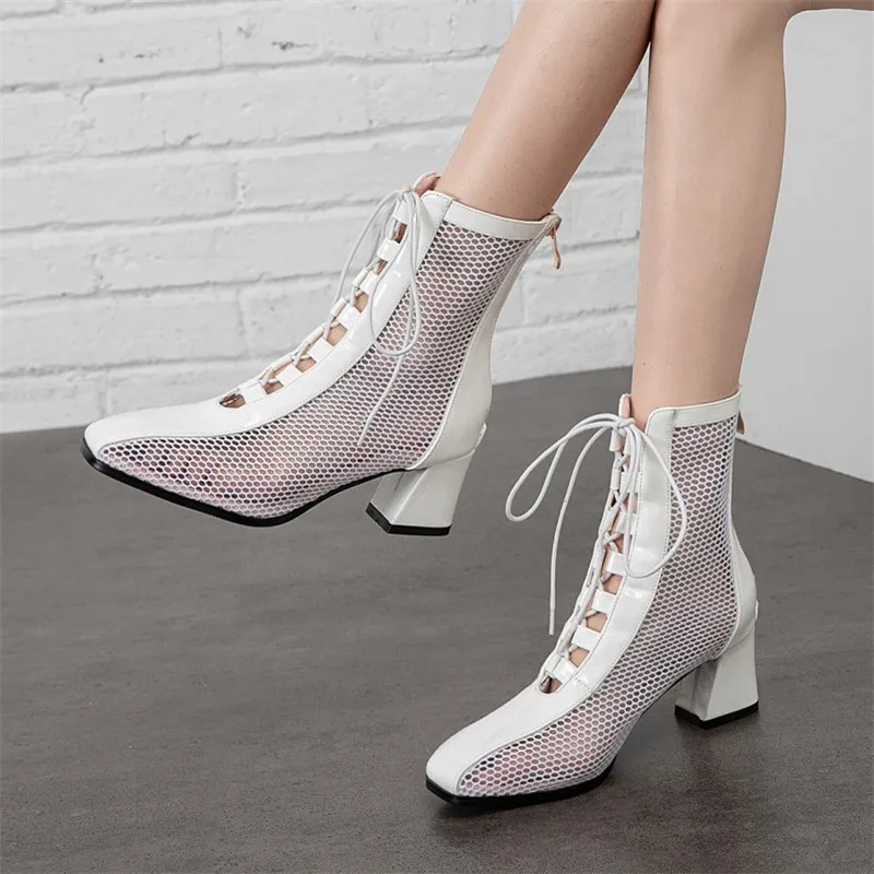 2021 New Summer Boots Women Elegant Air Mesh Lace Up Breathable Ankle ...