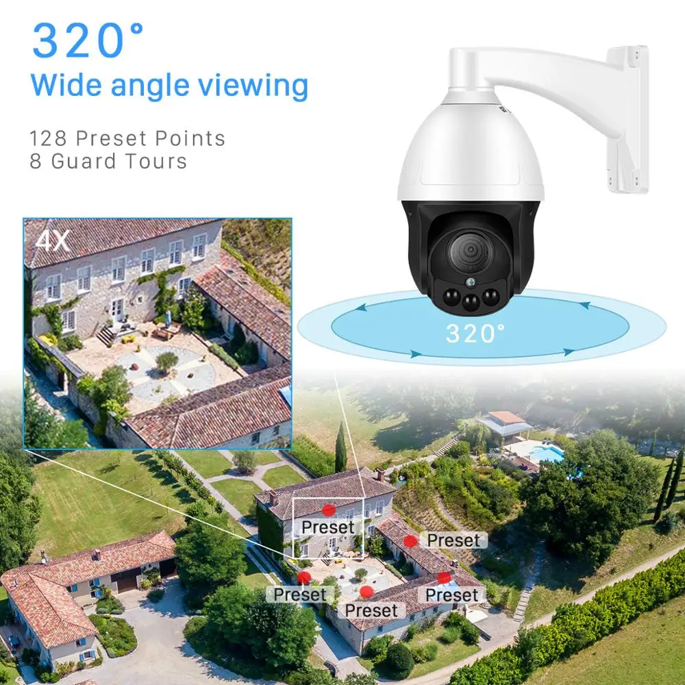 BESDERSEC 1080P PTZ камера Проводная уличная камера безопасности 4x ...