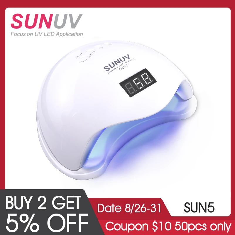 SUNUV SUN5 48W Dual UV LED Nail Lamp Nail Dryer Gel Polish Curing Light ...
