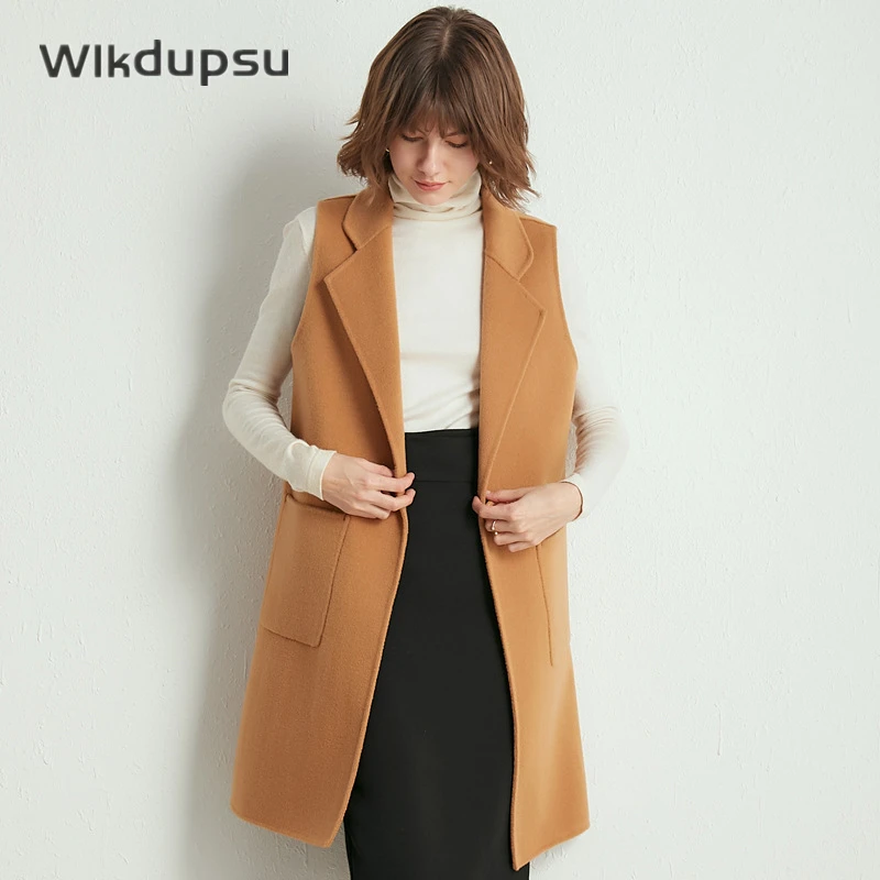 Long Wool Sleeveless Vest Coat Women Luxury Fashion Autumn Winter ...