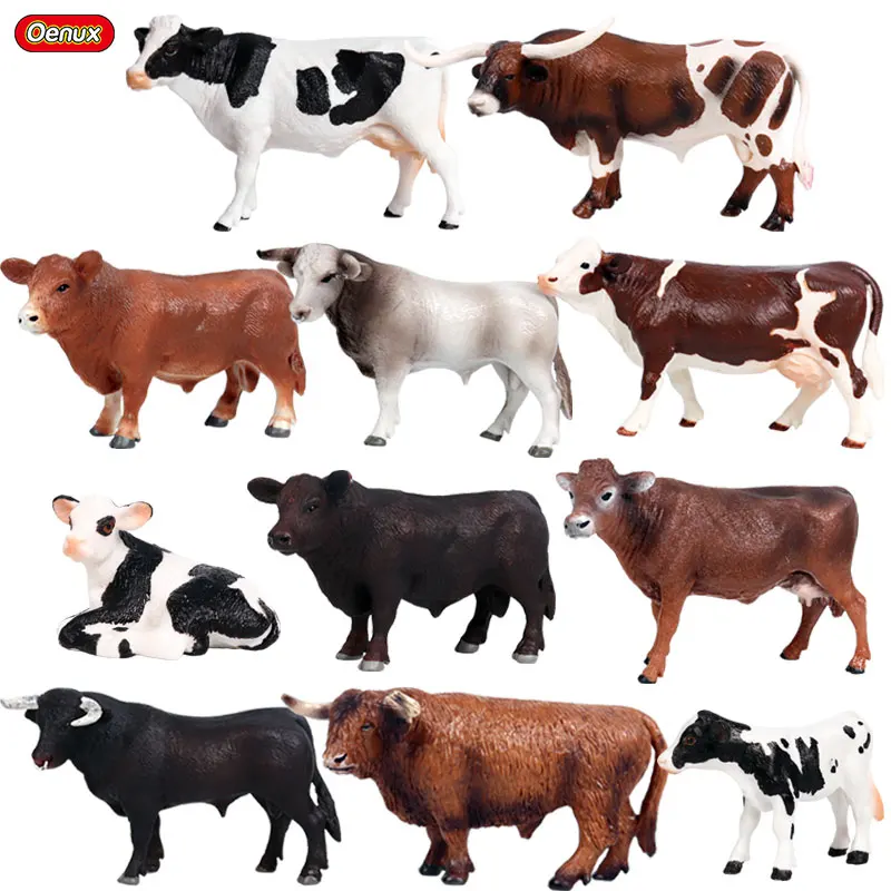 Oenux Classic Farm Milk Cow Animals Buffalo Action Figures Cattle Calf ...