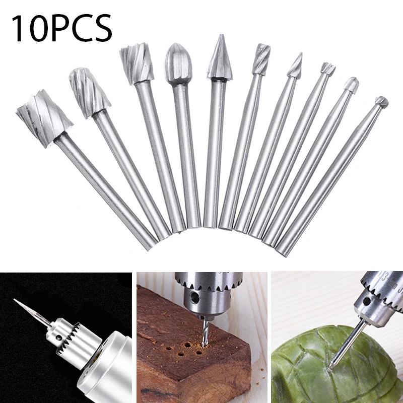 10pcs/set 3mm HSS Rotary Routing Router Bit for Burr Milling Cutter ...