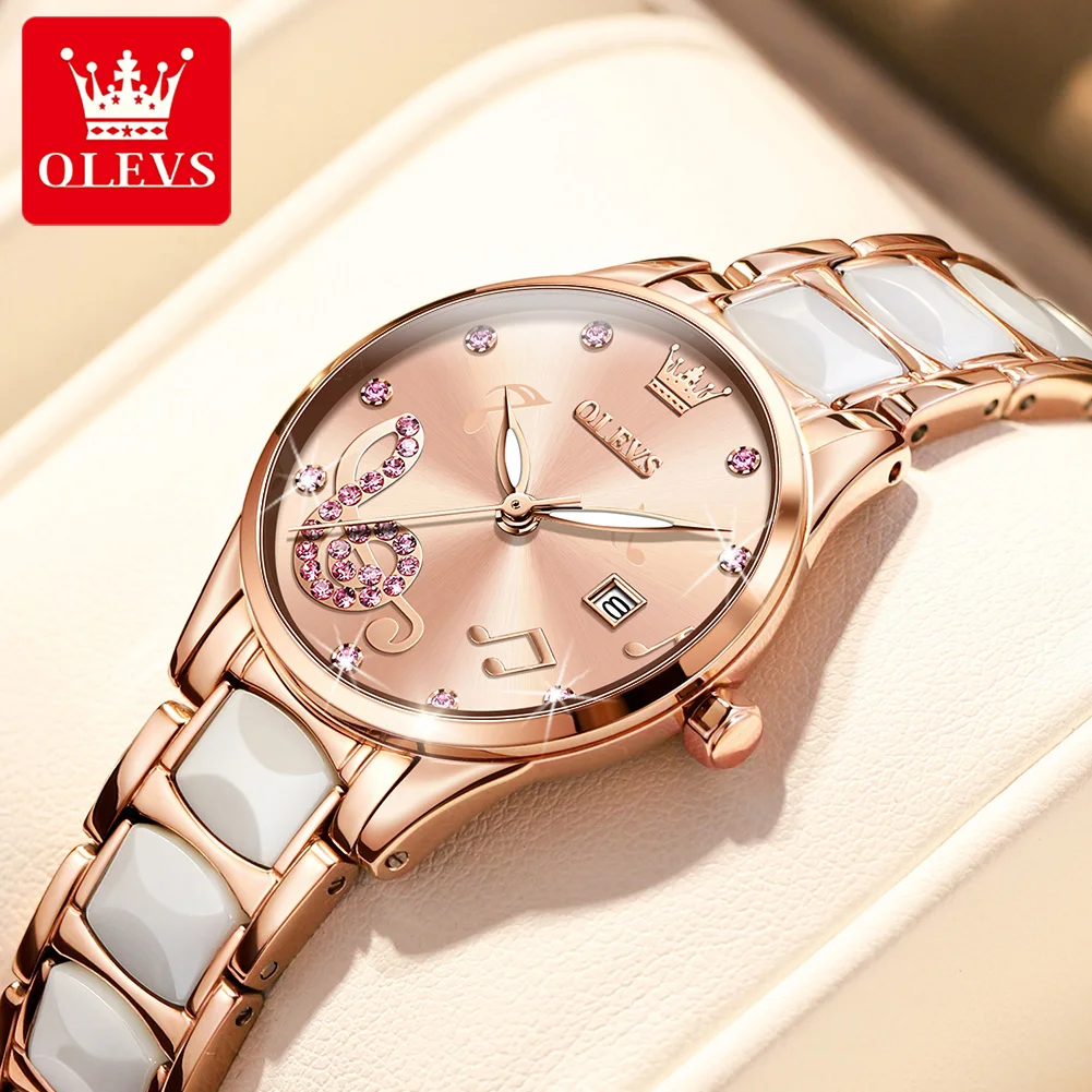 Olevs Luxury Ceramics Watches For Women Swiss Imports Quartz Waterproof ...