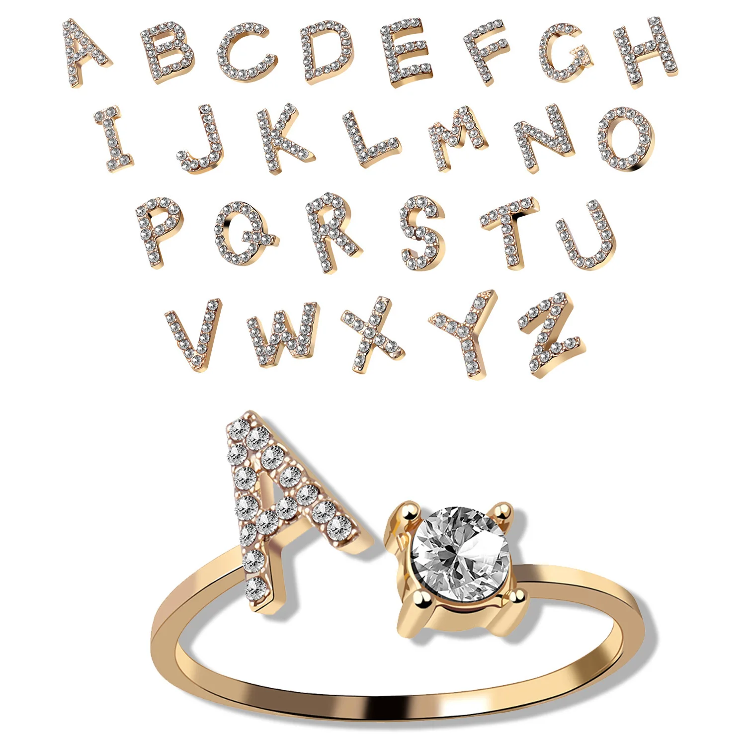 Gold Rings Women Letter | Couple Rings Gold Letters | Women Initial ...