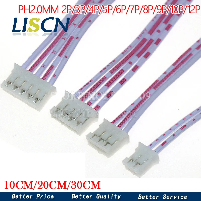 5pcs Ph2.0 Female Connector Terminal Cable 10cm 20cm 30cm 2.0 Jst Wire 2p 3p 4p 5p 6p 7p 8p 9p ...