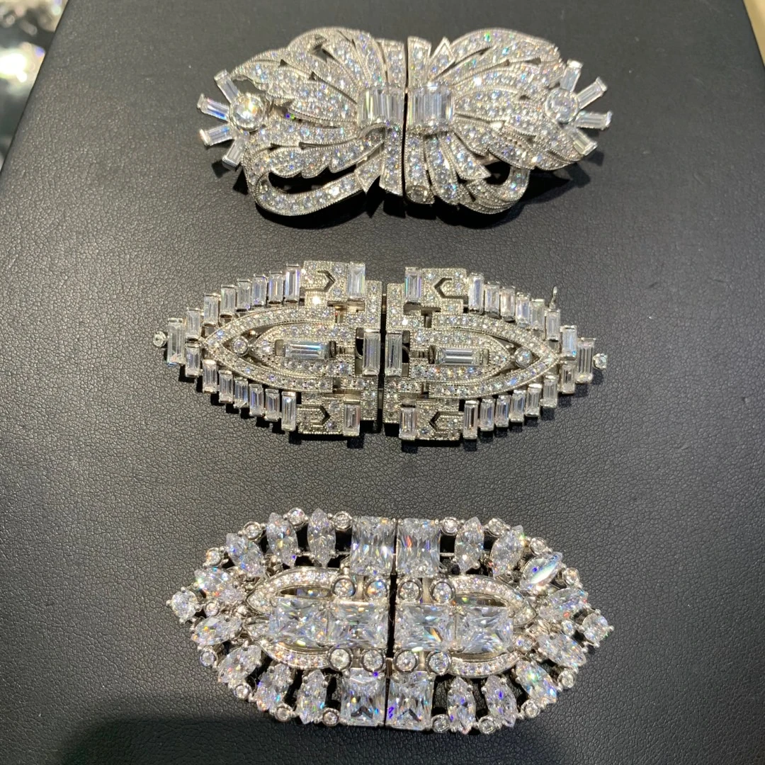 double clip brooch art deco vintage antique style 925 sterling silver ...